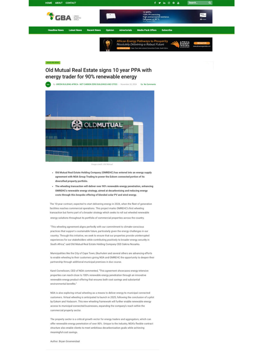 NOA Showcased On Green Building Africa - NOA Group